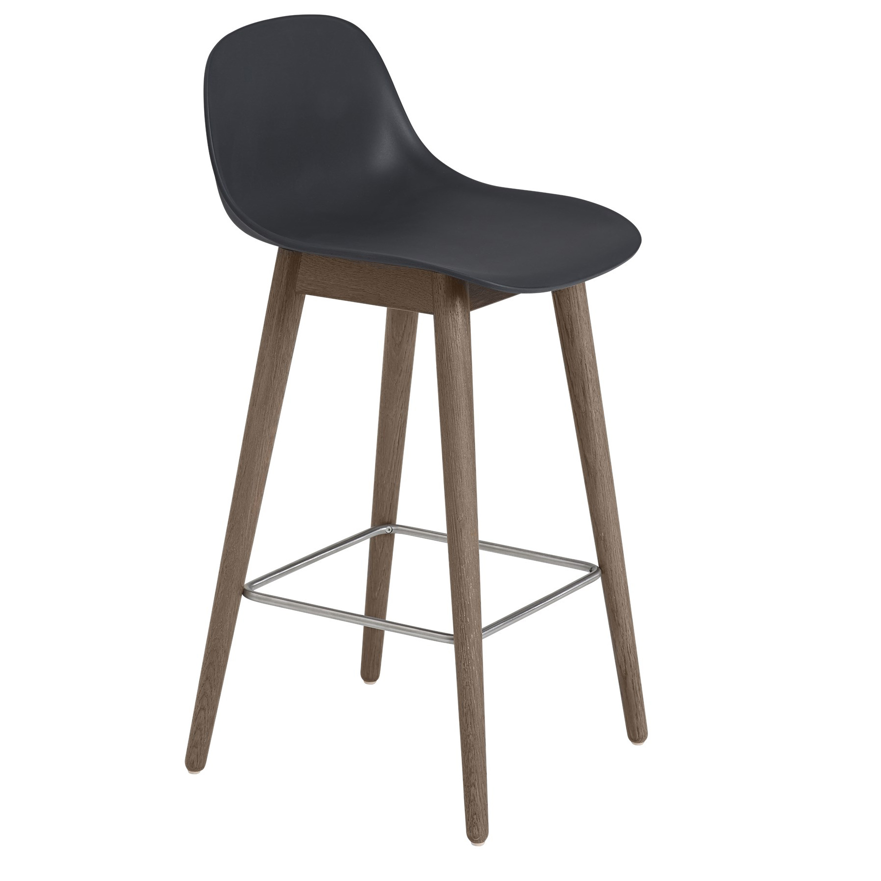 Fiber Stool With Backrest / Wood Base by Muuto | MFIBSTWODCBF-STDB-BLCK ...