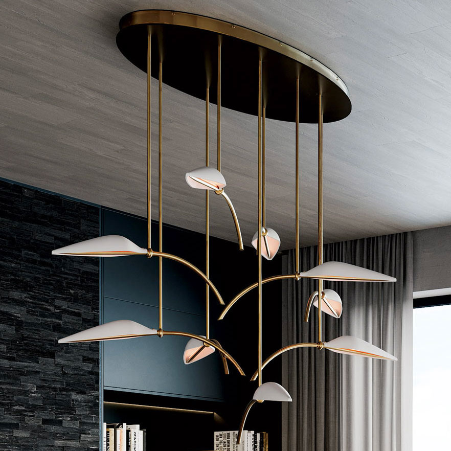 Spire Leaf Multi Light Pendant by Boyd Lighting | 10755-NP-SB-WHT-2700 | BOY1283382