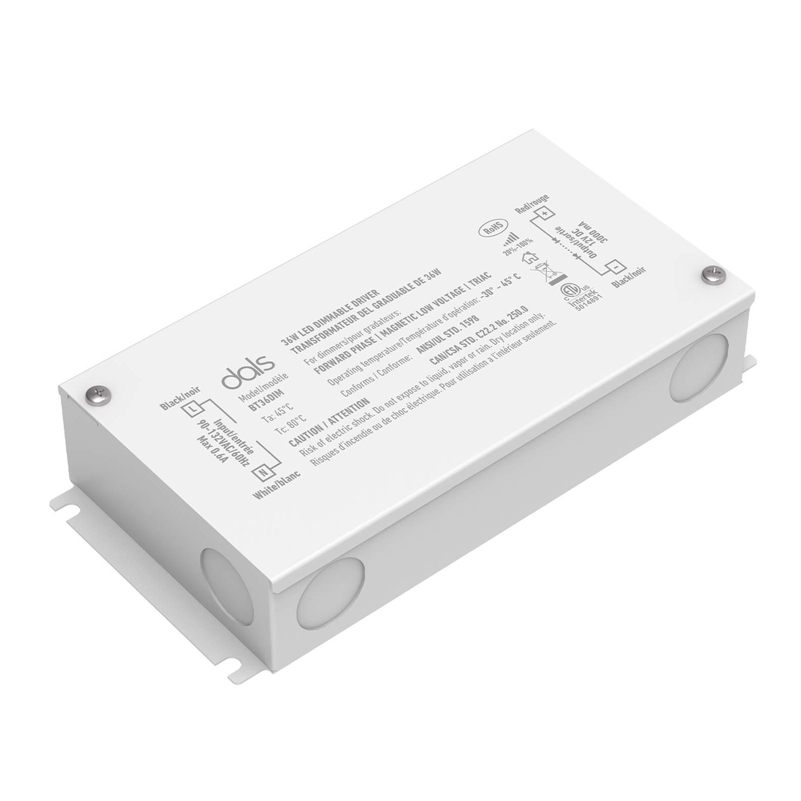 36W 12V DC Dimmable LED Hardwire Driver by DALS Lighting | BT36DIMLED